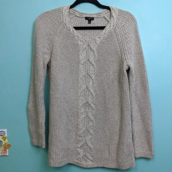 Talbots | Sweaters | Talbots Tan Cable Knit Sweater Large Petite | Poshmark